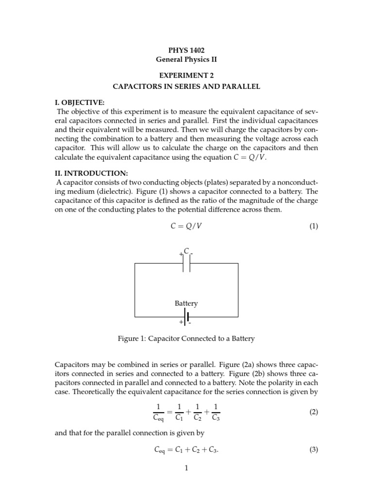 PHYS 1402 General Physics II Experiment 2 Capacitors in Series and ...