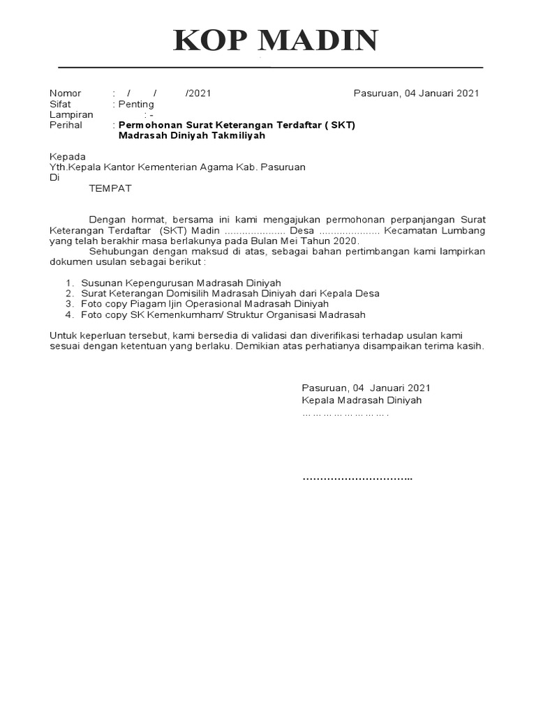 Form Surat Permohonan SKT | PDF