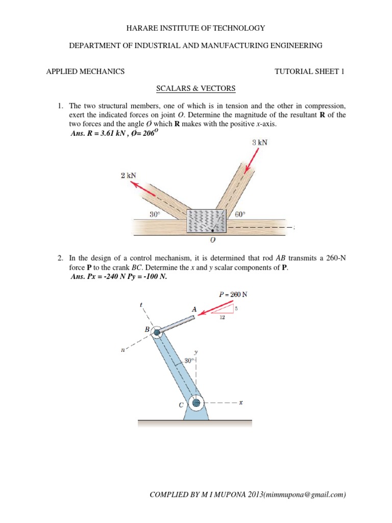 Applied Mechanics Tutorial Sheet 1 | PDF | Truss | Tension (Physics)