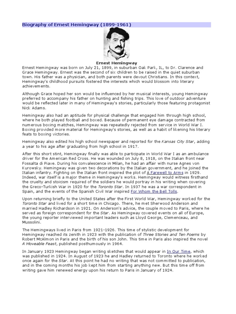 Ernest Hemingway: A Comprehensive Biography | PDF | Ernest Hemingway