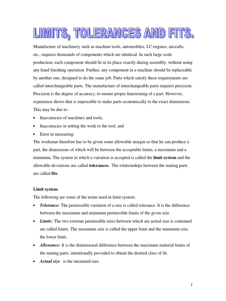 LIMITS, Tolerance and Fits | PDF | Engineering Tolerance | Accuracy And ...