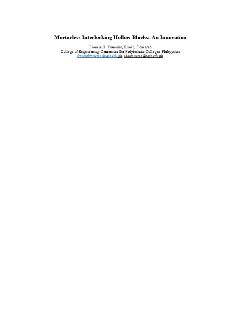 Mortarless Interlocking Hollow Blocks: An Innovation | PDF | Concrete ...