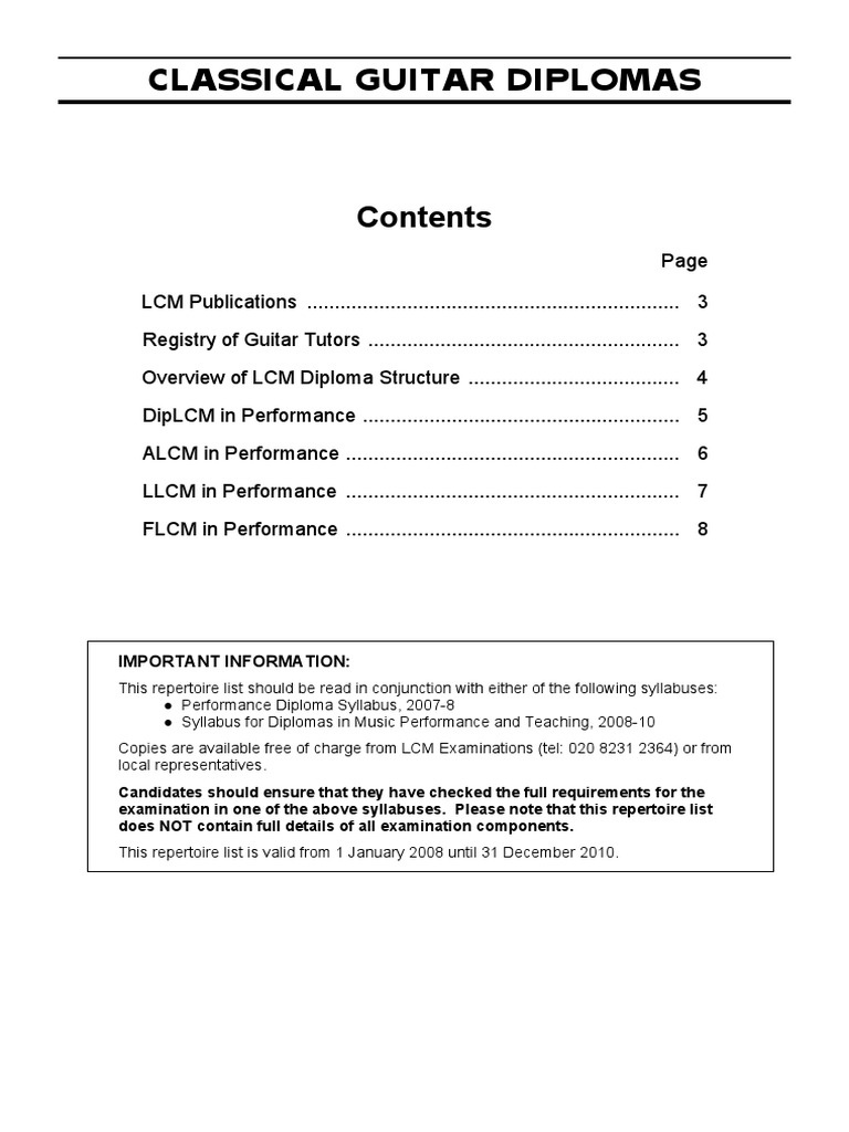 Guitar Diploma List 2008 | PDF | Classical Music | Music Theory
