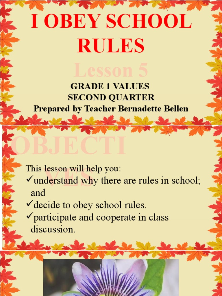 I Obey School Rules: Lesson 5 | PDF