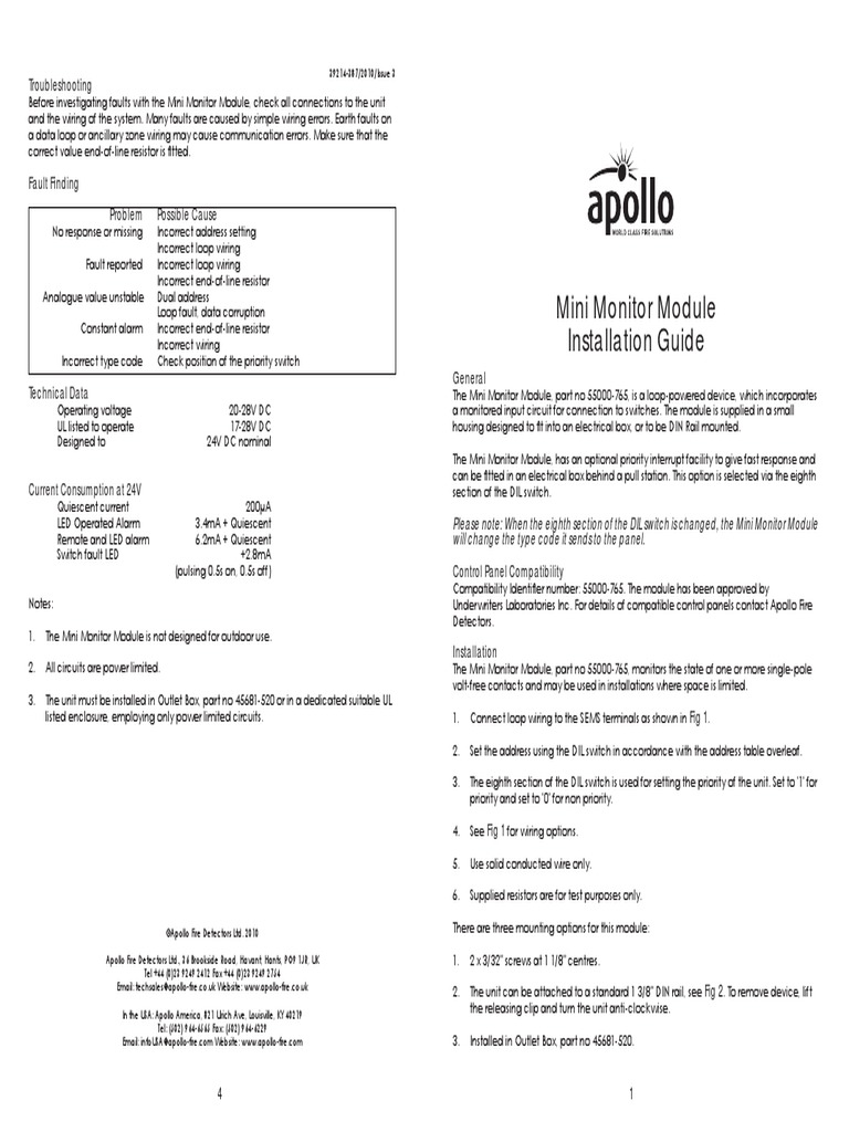 Mini Monitor Module Installation Guide: Troubleshooting | PDF | Direct ...