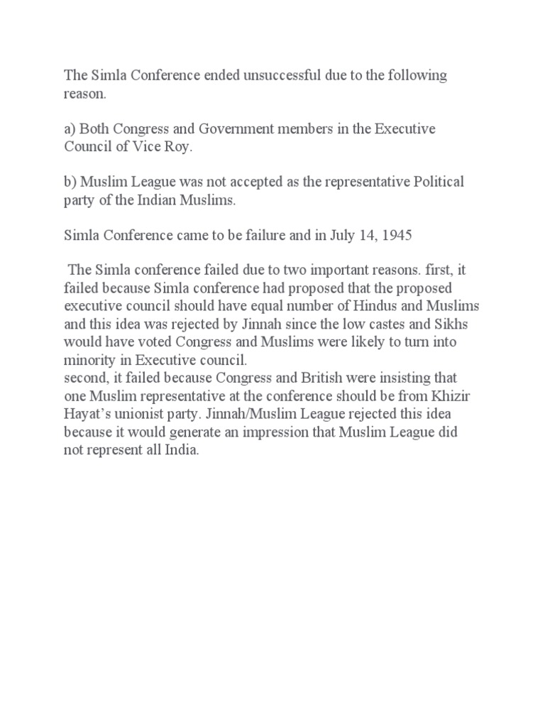 The Simla Conference Ended Unsuccessful Due To The Following Reason | PDF