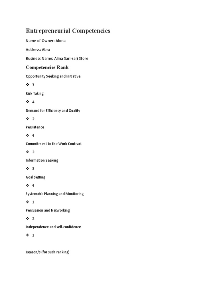 Entrepreneurial Competencies | PDF