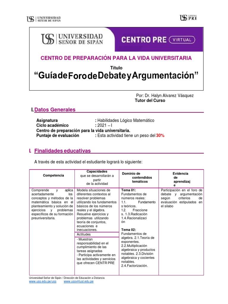 Guia Foro de Debate y Argumentación | PDF | Ecuaciones | Álgebra