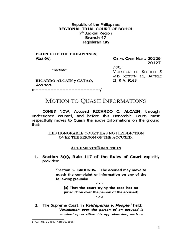 Motion To Quash | PDF | Search And Seizure | Pleading