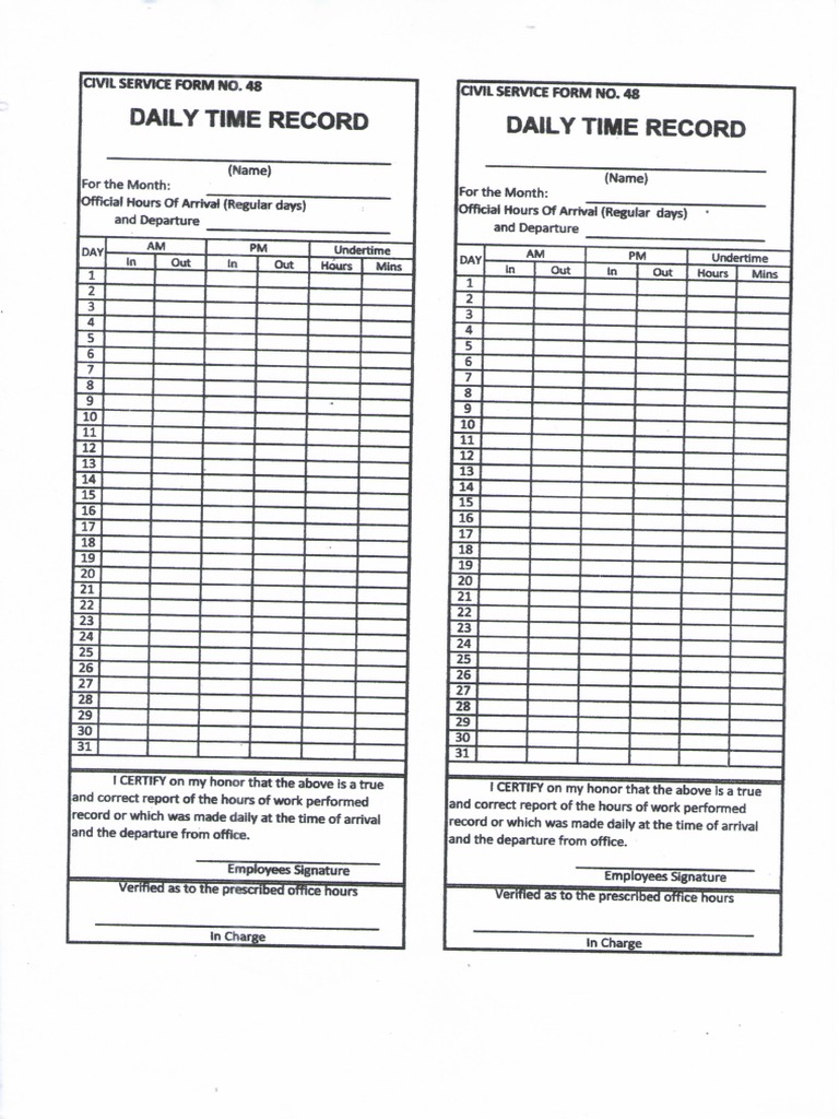 CS Form No. 48 - DTR | PDF