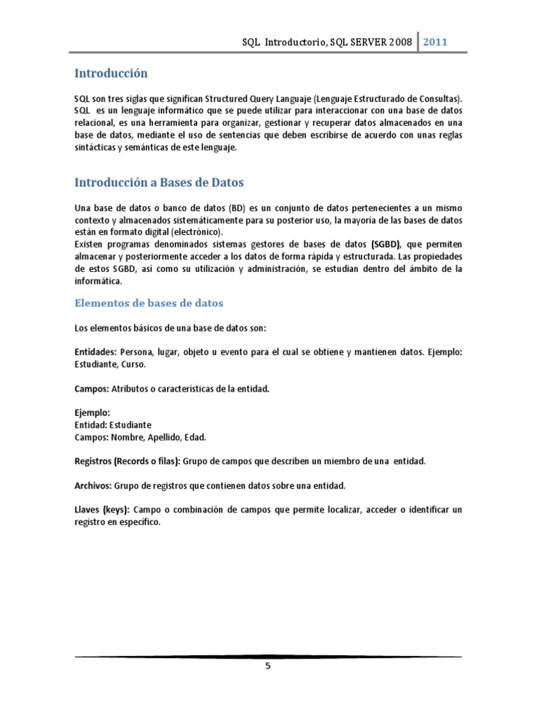 Manual SQL Server IntroDuctoRio | PDF | SQL | Servidor SQL de Microsoft