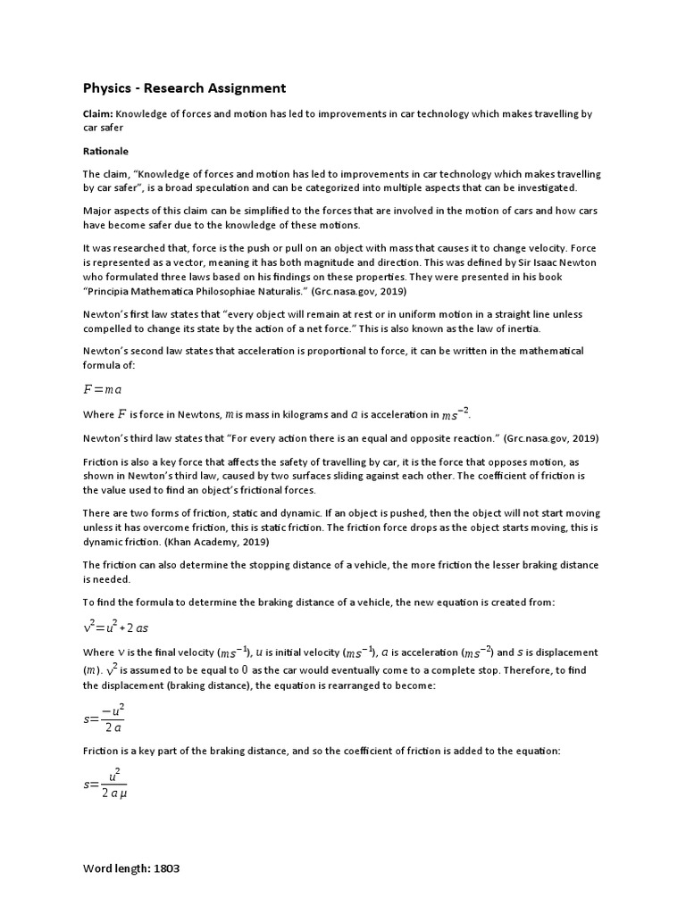 Physics Assignment | PDF | Seat Belt | Force