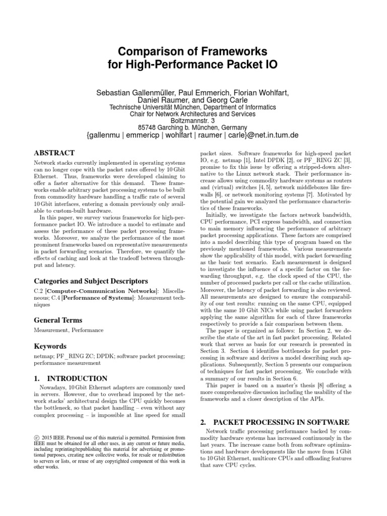 Comparison of Frameworks-For High-Performance Packet IO2015 | PDF | Network Interface Controller ...