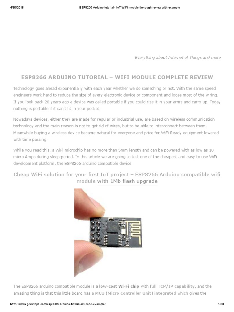 Esp8266 Arduino Tutorial Iot Wifi Module Thorough Review With Example Pdf Wi Fi Arduino