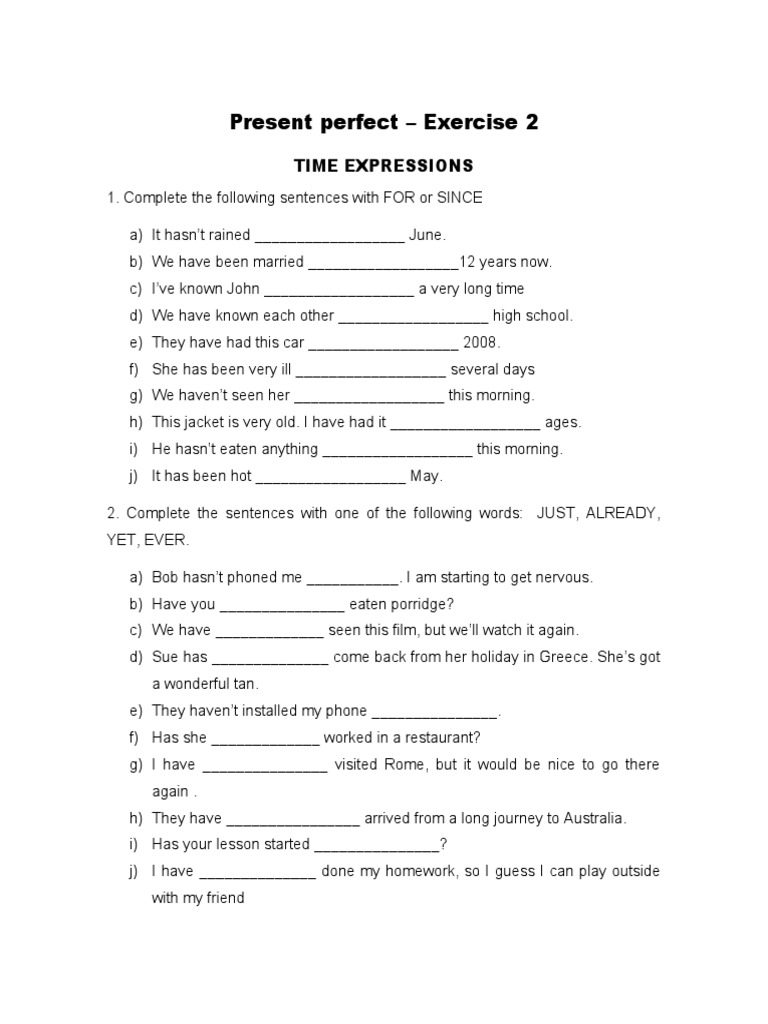 Present Perfect - Exercise 2