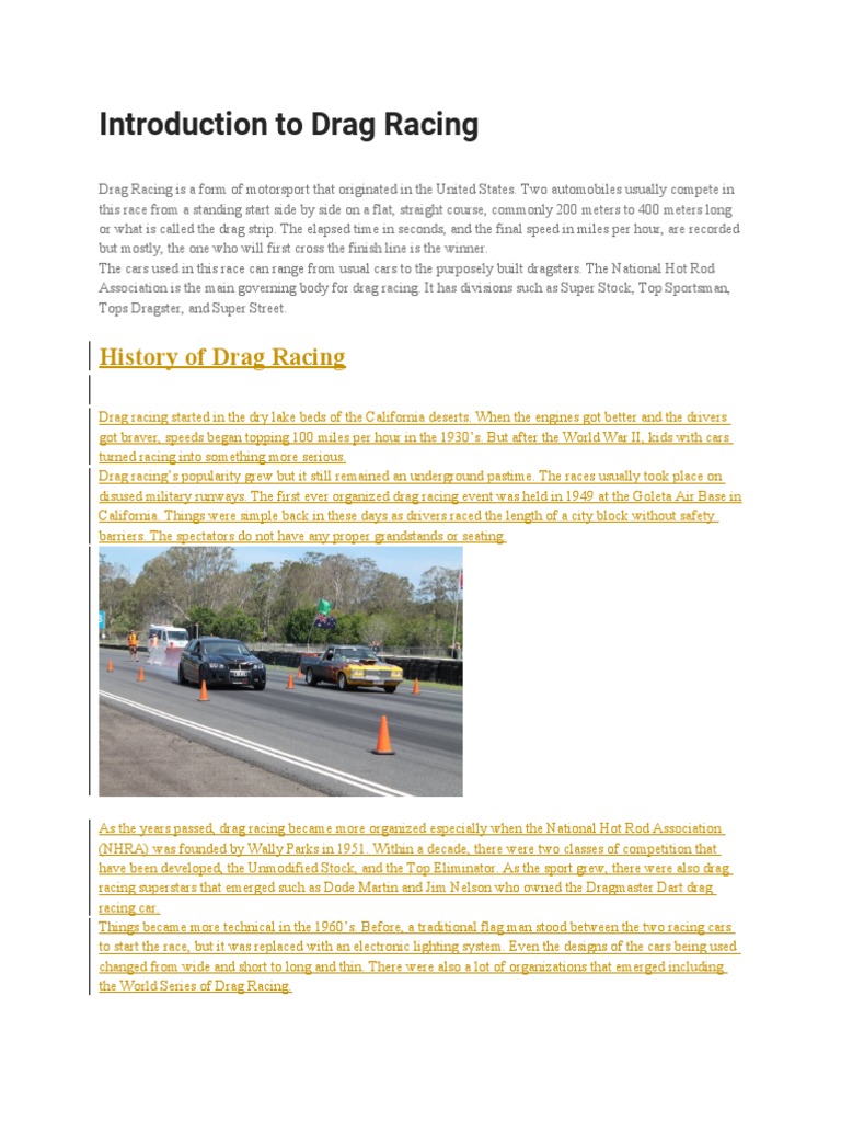 Introduction To Drag Racing | PDF | Motor Vehicle | Motorsport