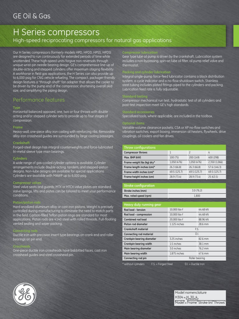 H Series Compressors: GE Oil & Gas | PDF | Piston | Lubricant