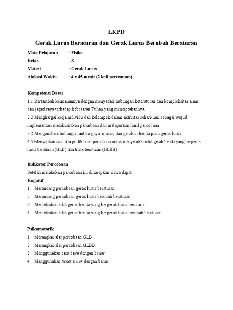 LKPD. GLB Dan GLBB | PDF