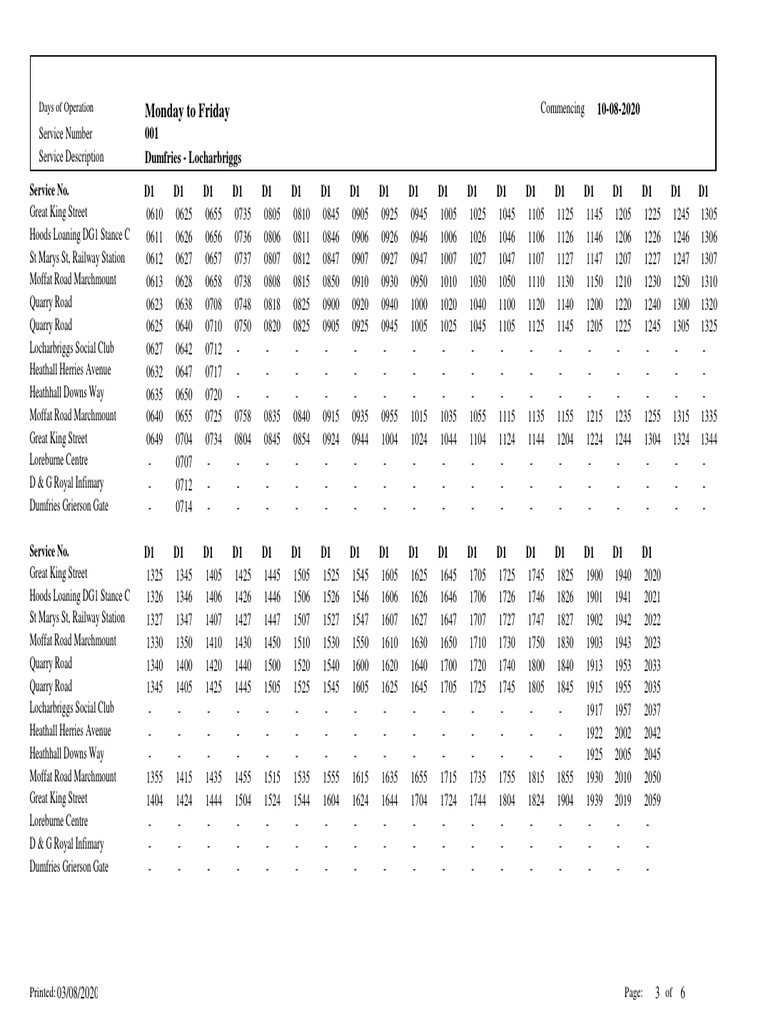 1 - Locharbriggs - (10 - August - 2020) Bus Timetable | PDF | Bus ...