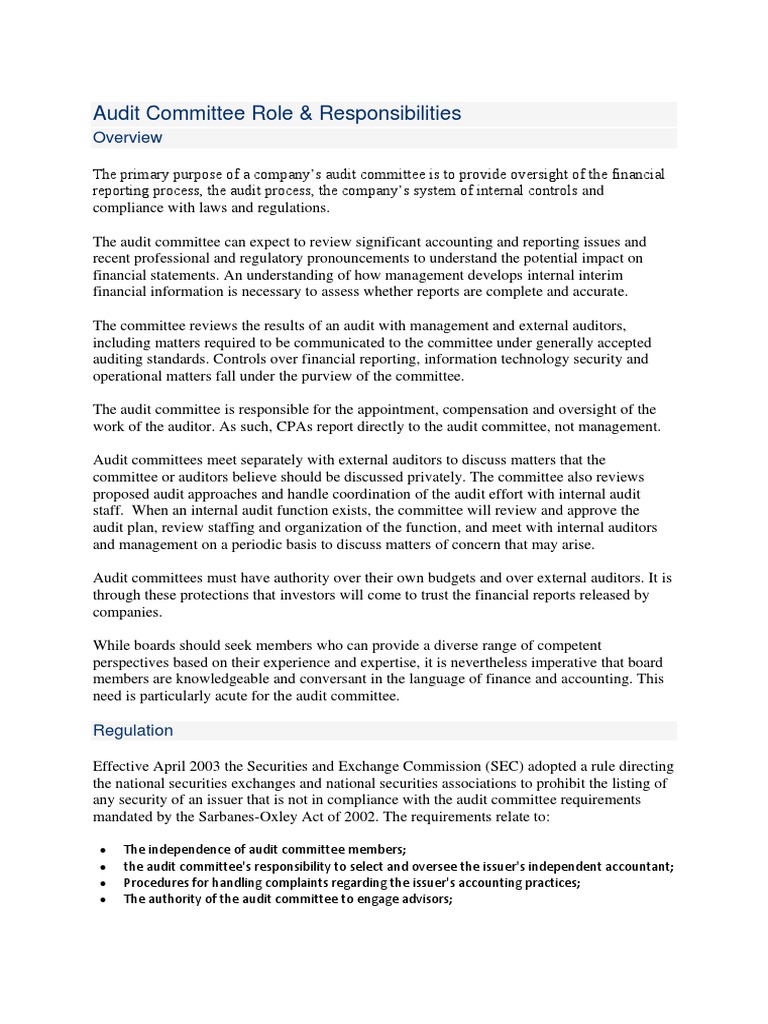 Audit Committee Role & 40 | PDF | Audit Committee | Audit