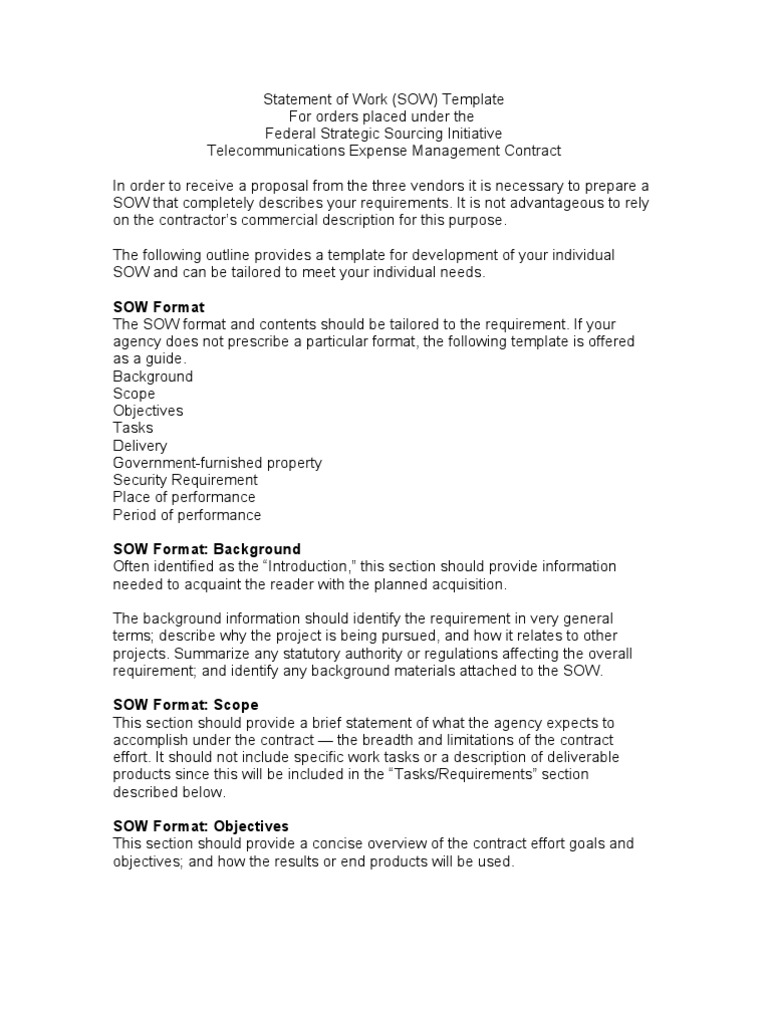 SOW Instructions Revised May19 2008 | PDF | Specification (Technical ...