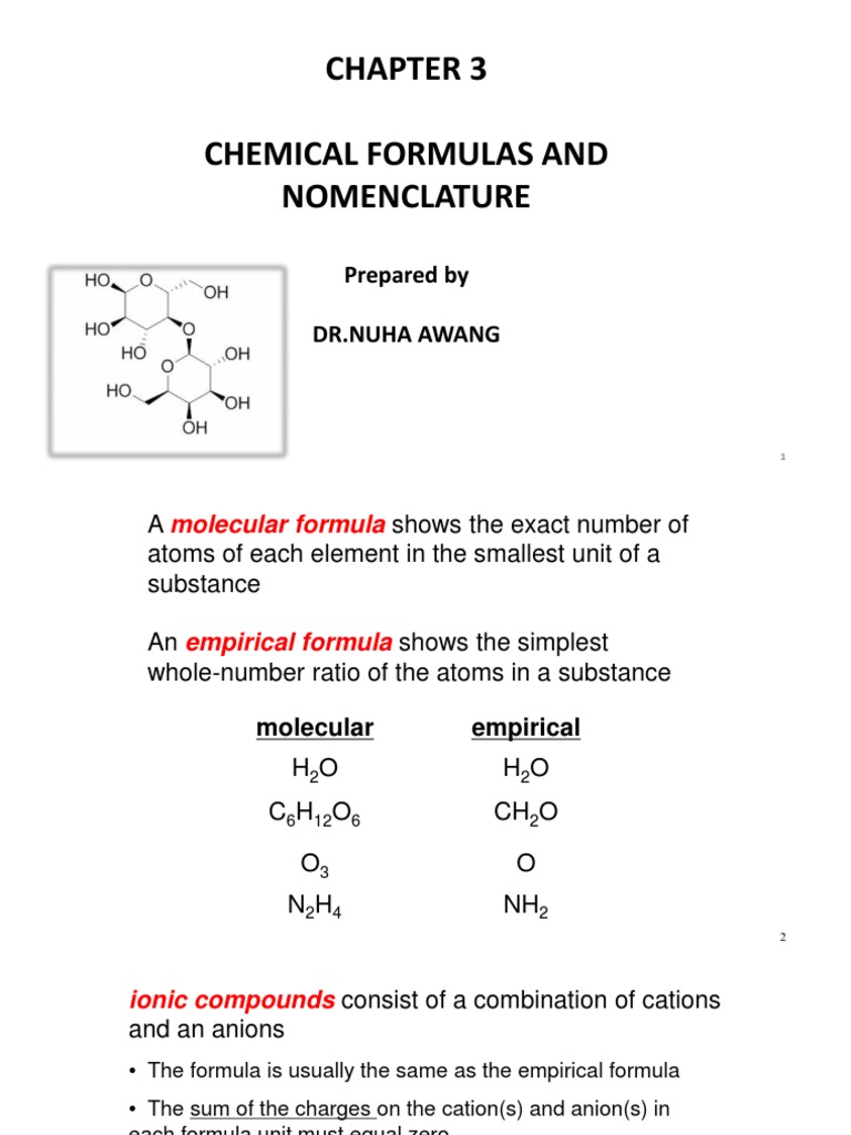 Chapter 3 Chemical Formulas and Nomenclature | PDF | Ion | Chemical ...