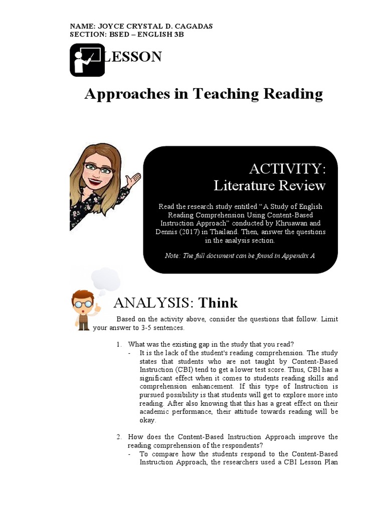 Approaches in Teaching Reading: Lesson | PDF | Reading Comprehension ...