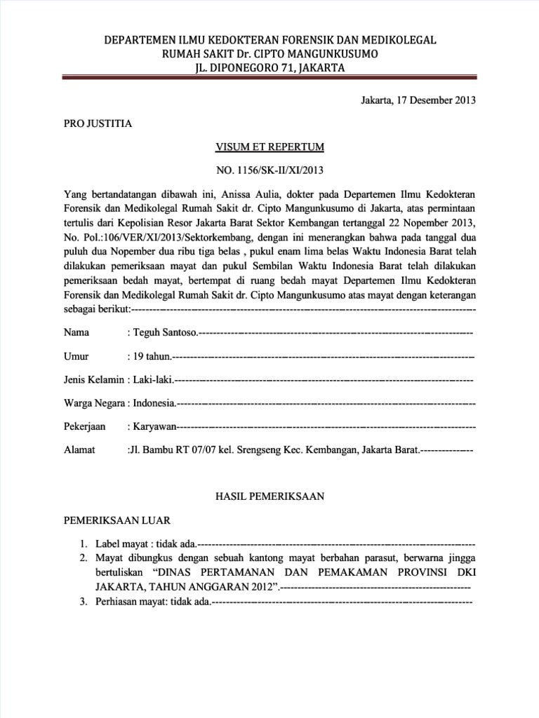 PDF Contoh Visum Pemeriksaan Dalam Compress | PDF