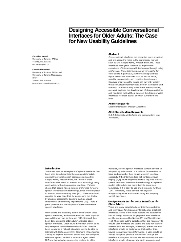 Designing Accessible Conversational Interfaces For Older Adults: The Case For New Usability ...