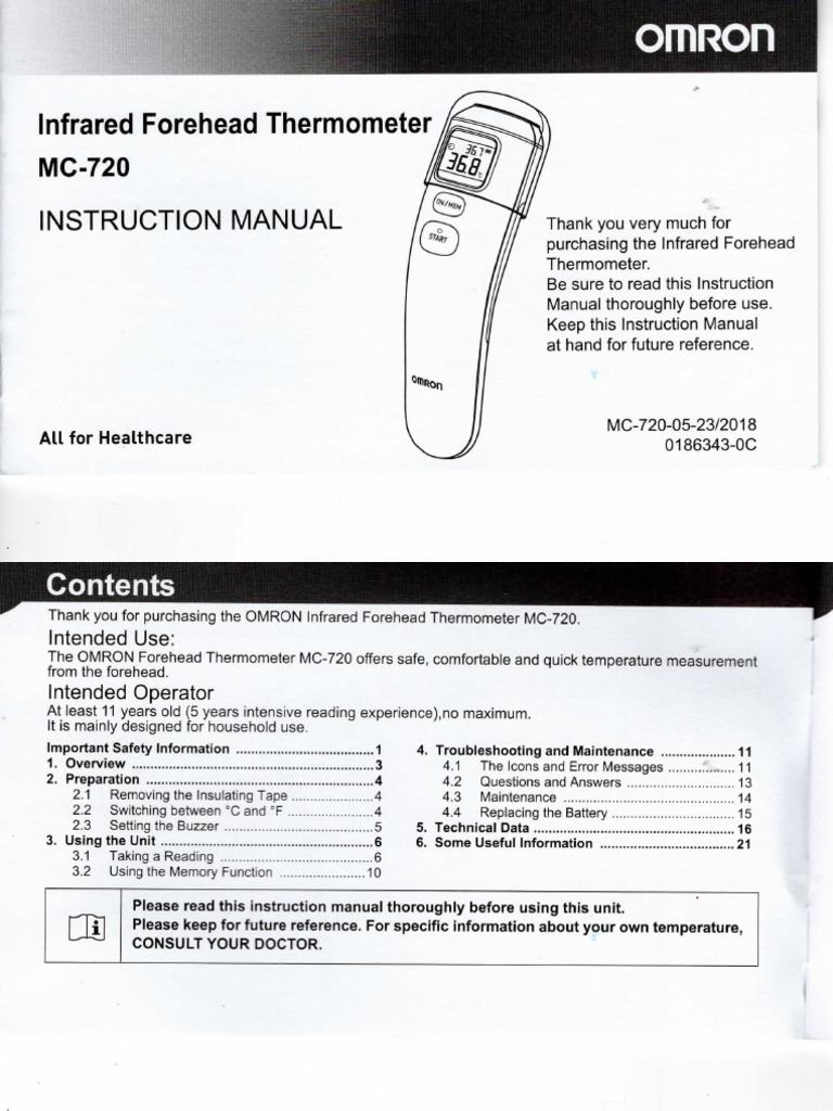 Instruction Manual Thermometer | PDF | Thermometer | Thermoregulation