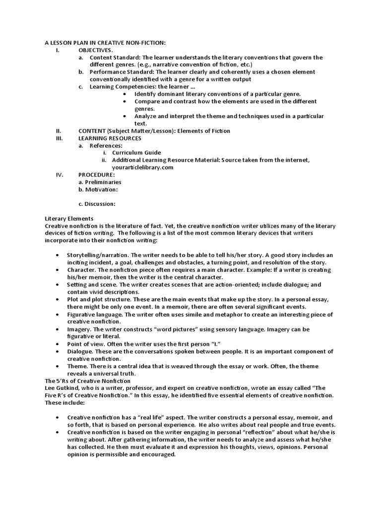 A Lesson Plan in CNF4 | PDF | Creative Nonfiction | Writers