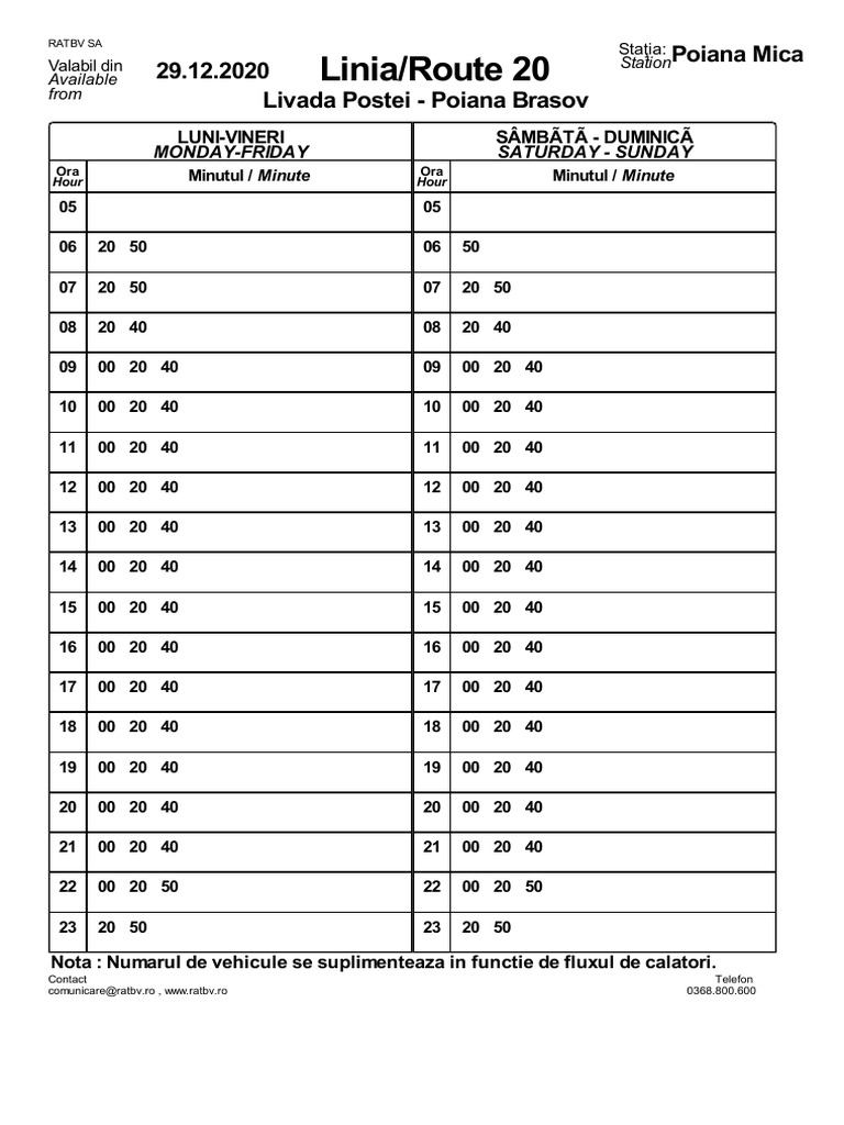 Linia 20 Livada Postei Poiana Brasov Poiana Mica | PDF
