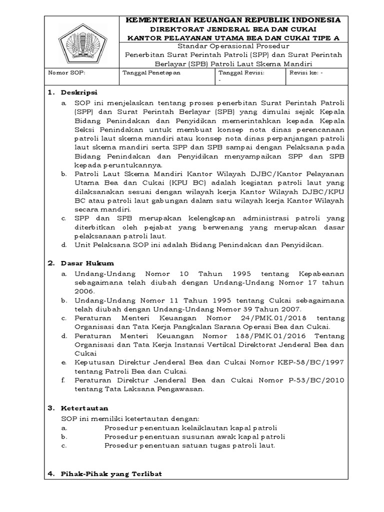 SOP Penerbitan SPP Dan SPB Skema Mandiri Kantor Wilayah DJBC Atau KPU ...