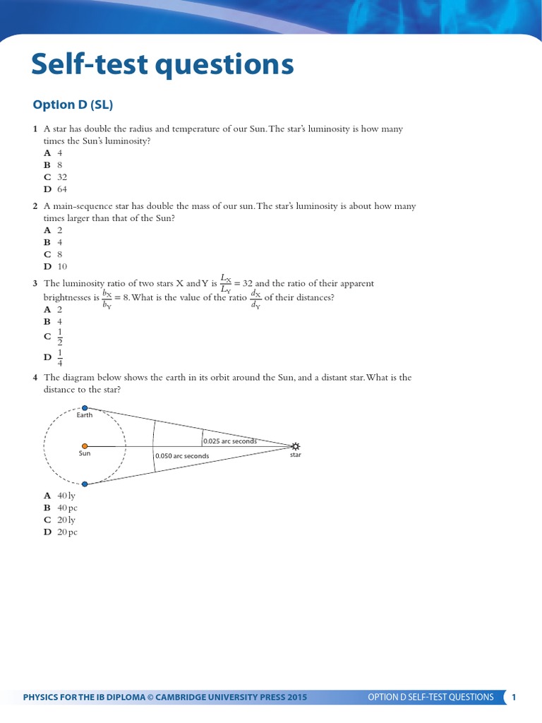 Self-Test Questions: Option D (SL) | PDF | Stars | Sun