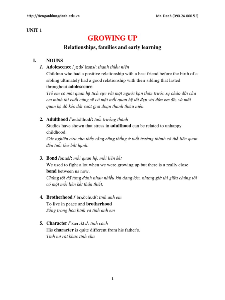 Unit 1 - Growing Up-Đã G P | PDF