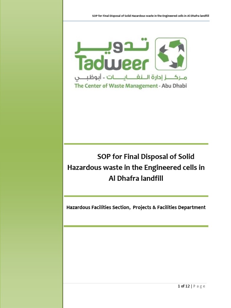 SOP For Final Disposal of Solid Hazardous Waste in The Engineered Cells ...