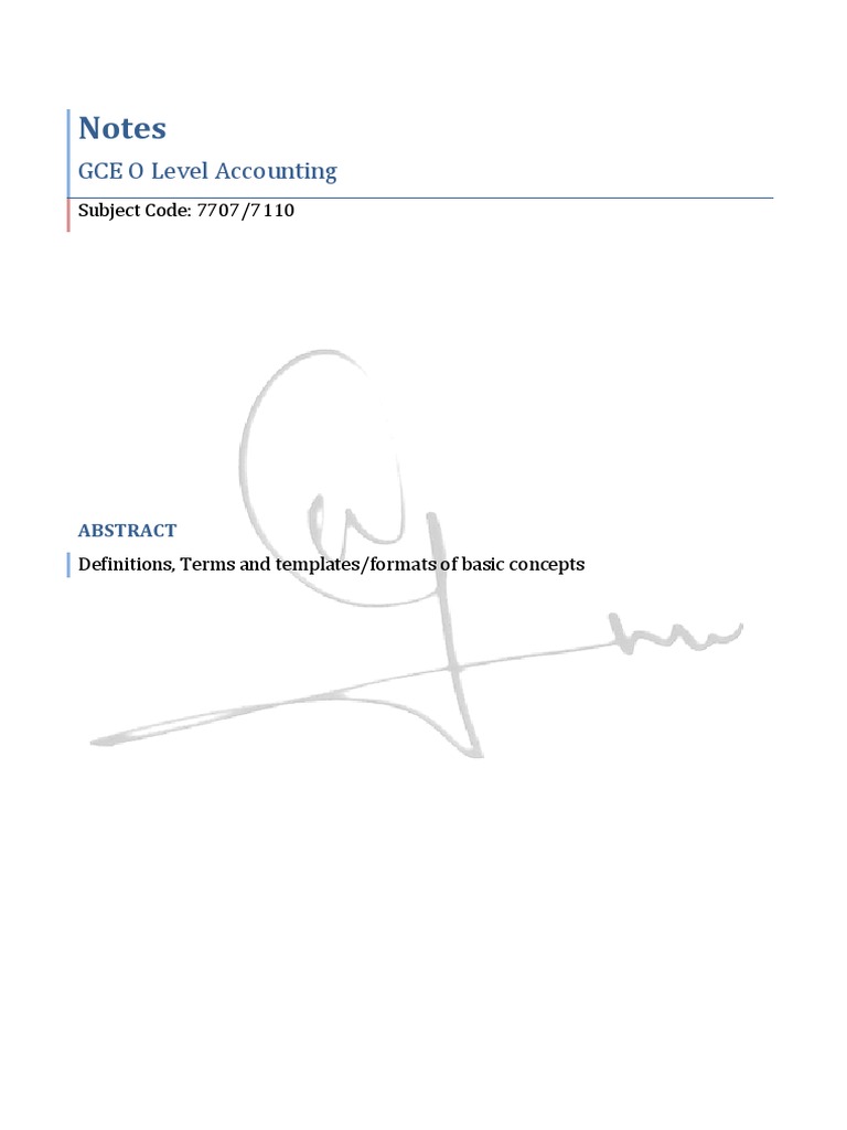 GCE O Level Accounting Notes | PDF | Bookkeeping | Debits And Credits