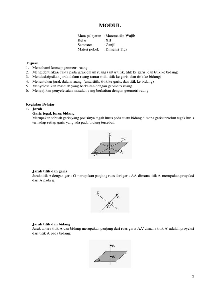 Modul - Dimensi Tiga - Matematika Kelas XII | PDF