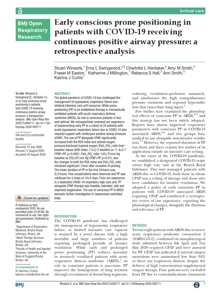 Early Conscious Prone Positioning in Patients With | PDF | Clinical ...