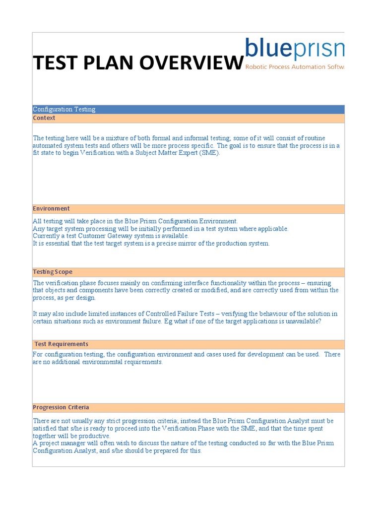 Blue Prism Development Test Plans Template v1.0 | Download Free PDF ...