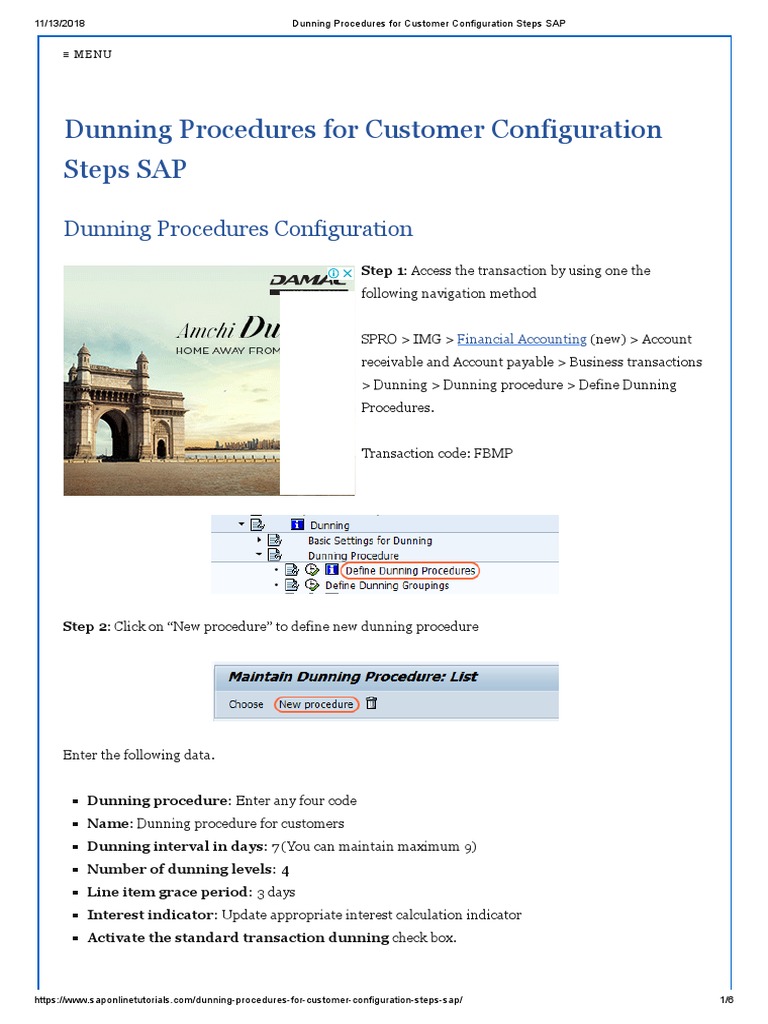 SAP Dunning Procedure Guide | PDF | Enterprise Resource Planning ...