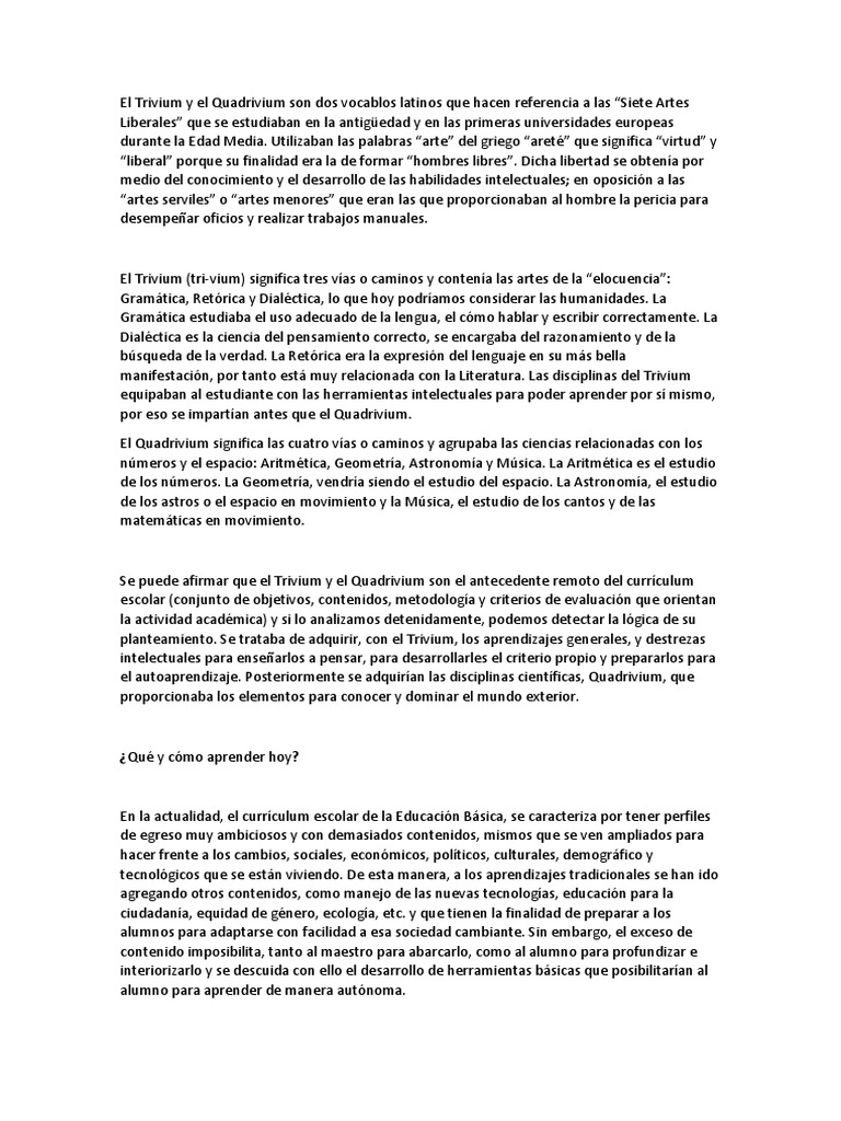 El Trivium y El Quadrivium | PDF | Educación en artes liberales | Plan ...