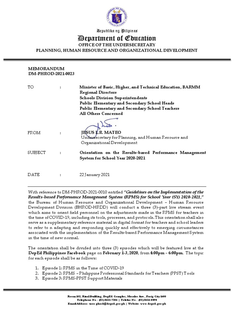 RPMS Orientation for Teachers 2021 | PDF | Communication | Schools