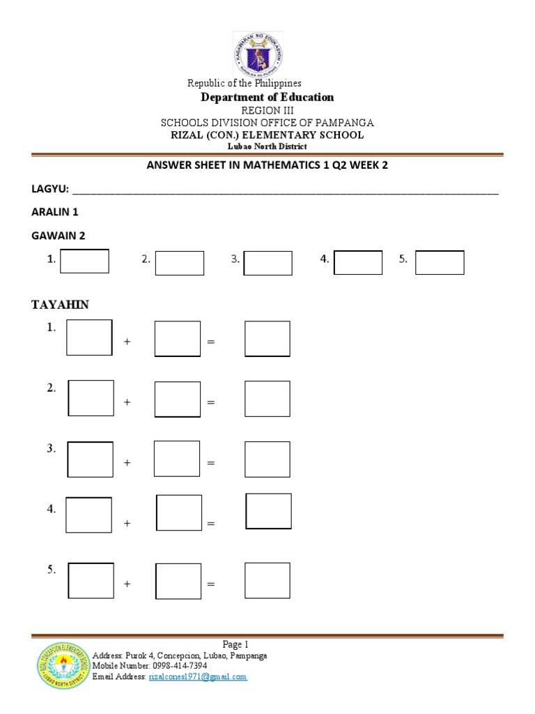 Math Answer Sheet Q2 Week 2 | PDF | Asia | Southeast Asia