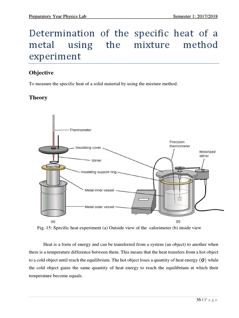 Specific Heat of Metals via Mixture Method | PDF | Heat | Temperature
