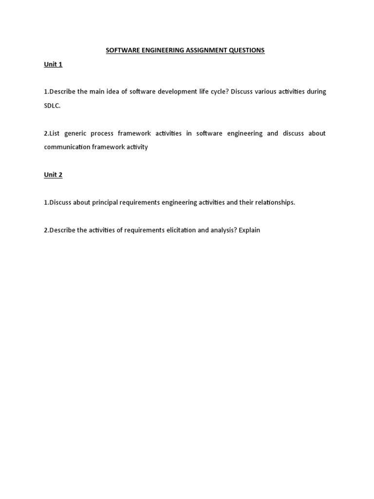 Software Engineering Assignment Questions | PDF