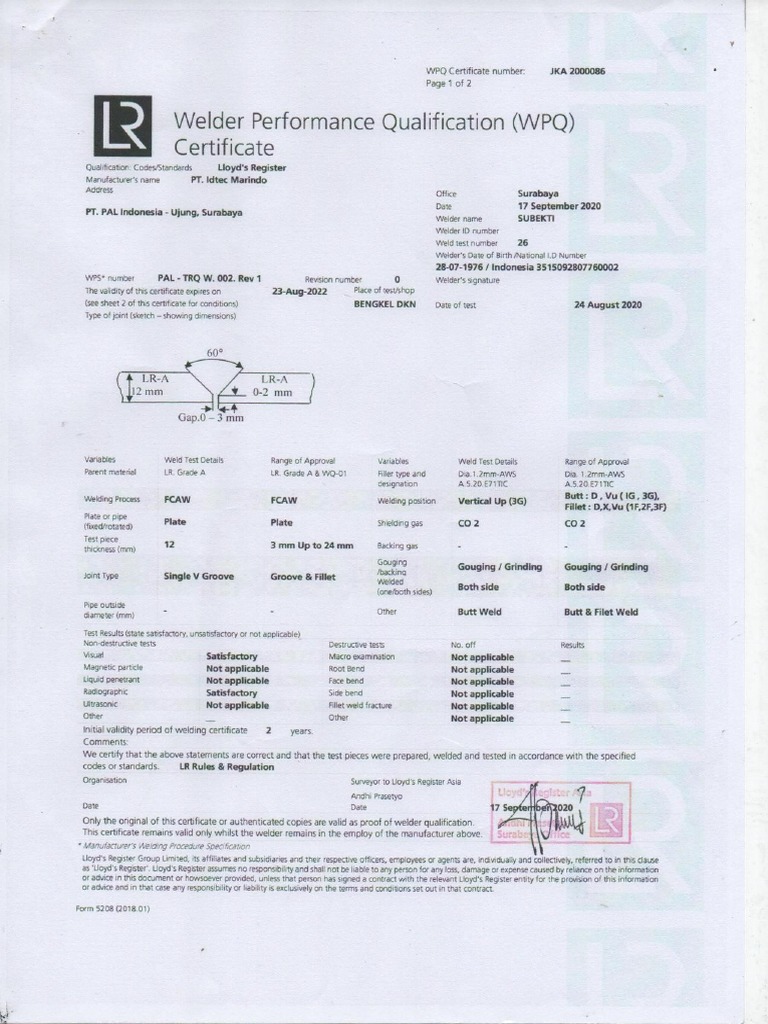 Welding Certificate | PDF