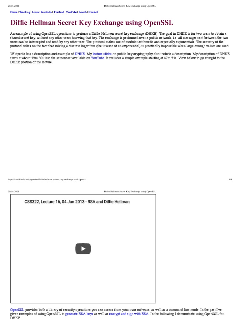 Diffie Hellman Secret Key Exchange Using OpenSSL | PDF | Cryptography | Cyberspace