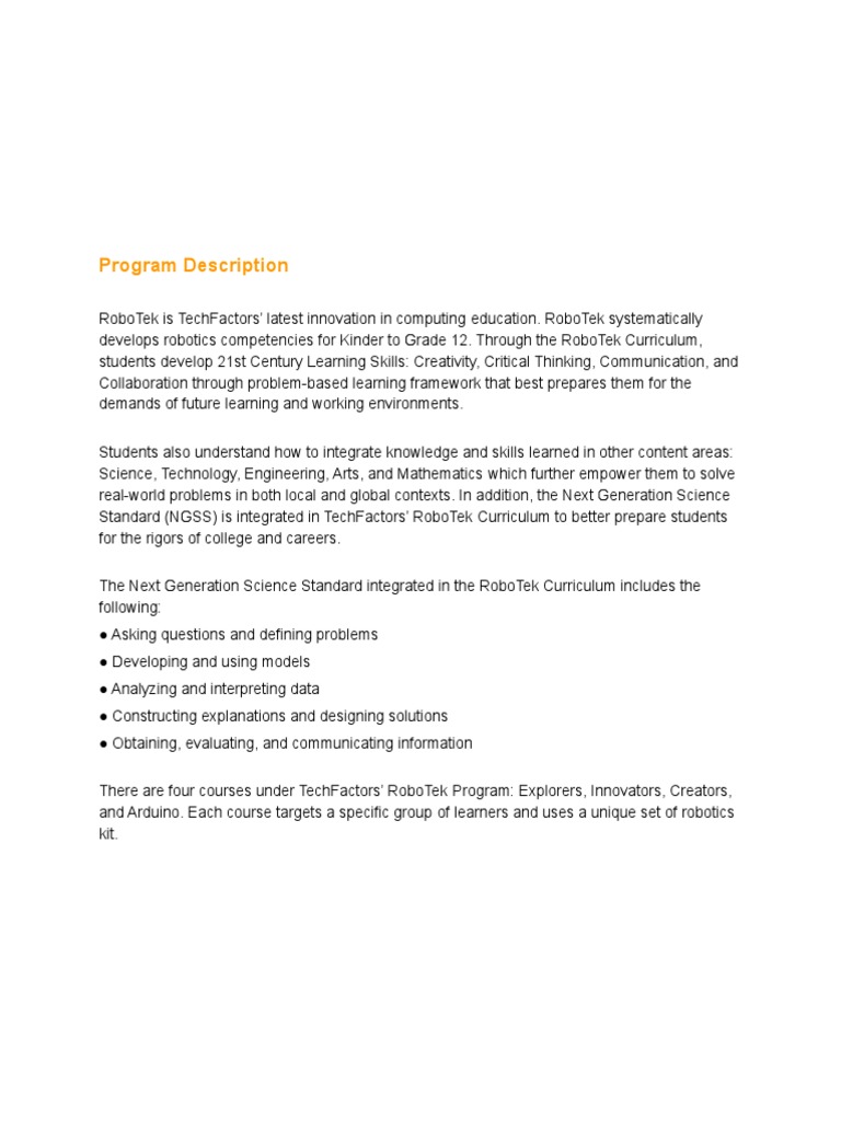 TechFactors' RoboTek Program: A Comprehensive Curriculum Using Robotics ...
