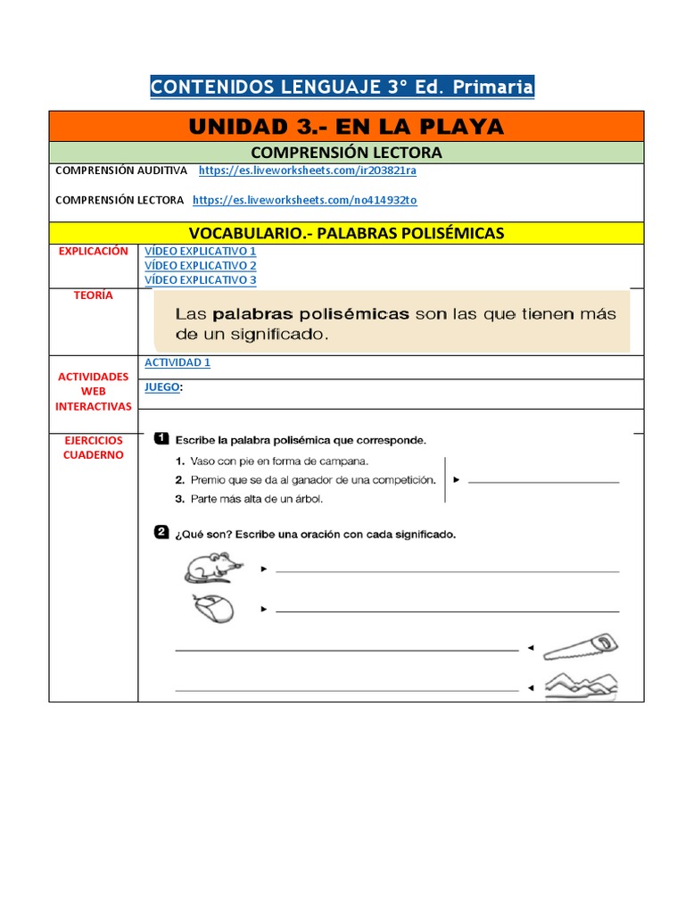 Tema 3 Lengua 3º Primaria | PDF